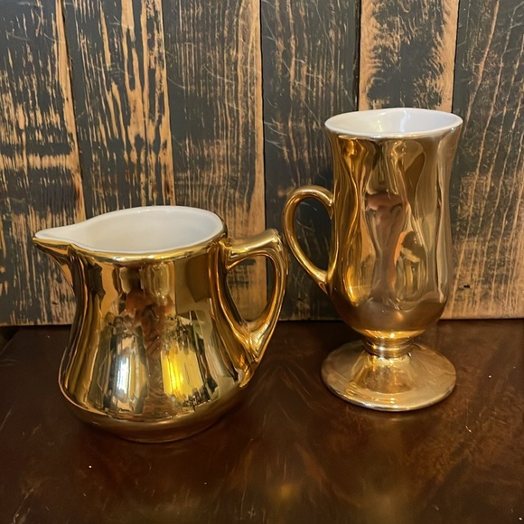 Kitchen | Vintage Hall Golden Glo Creamer Pitcher And Cup | Poshmark